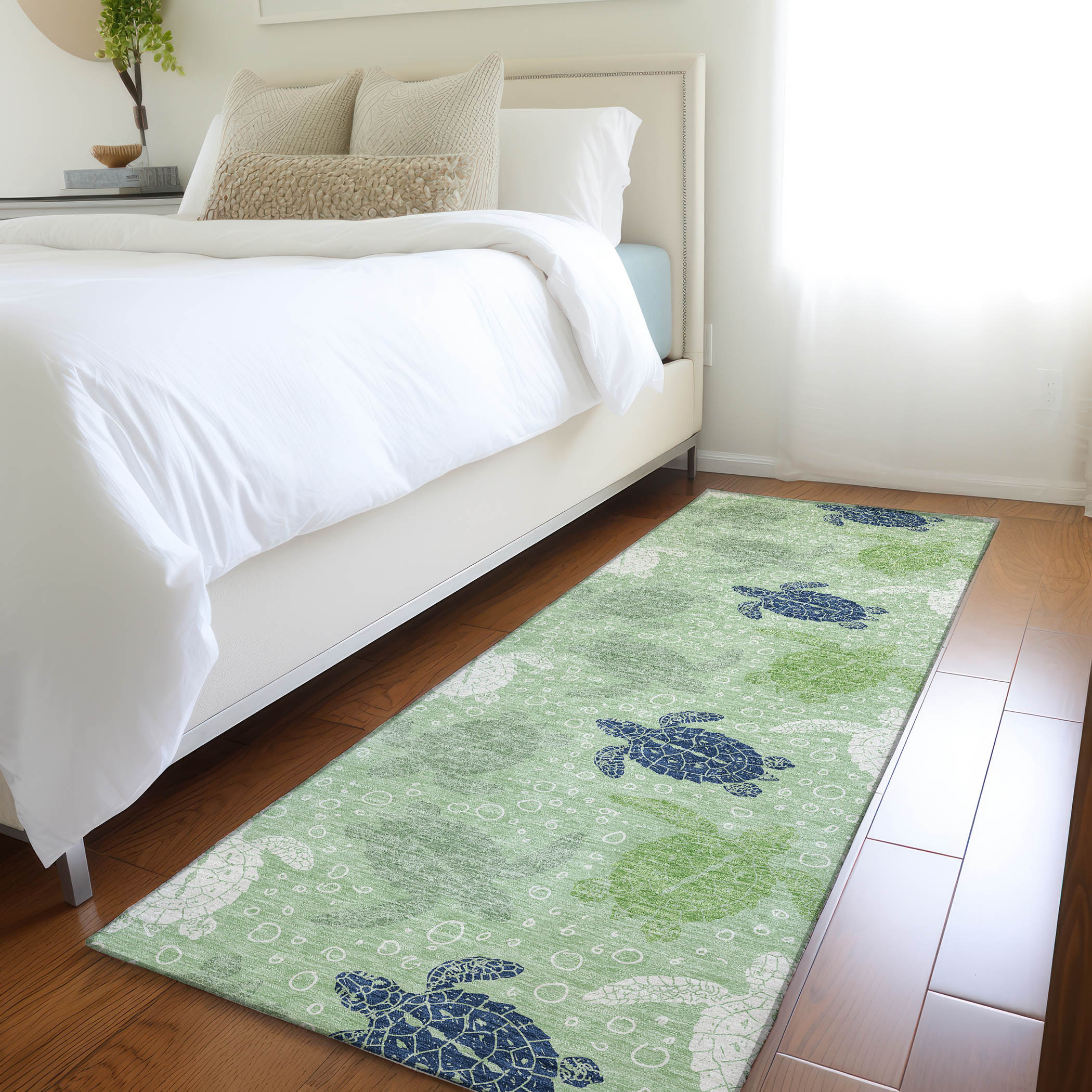 Addison Rugs Mayfield Washable Coastal Turtles Green Runner Rug, 2'3" x ...
