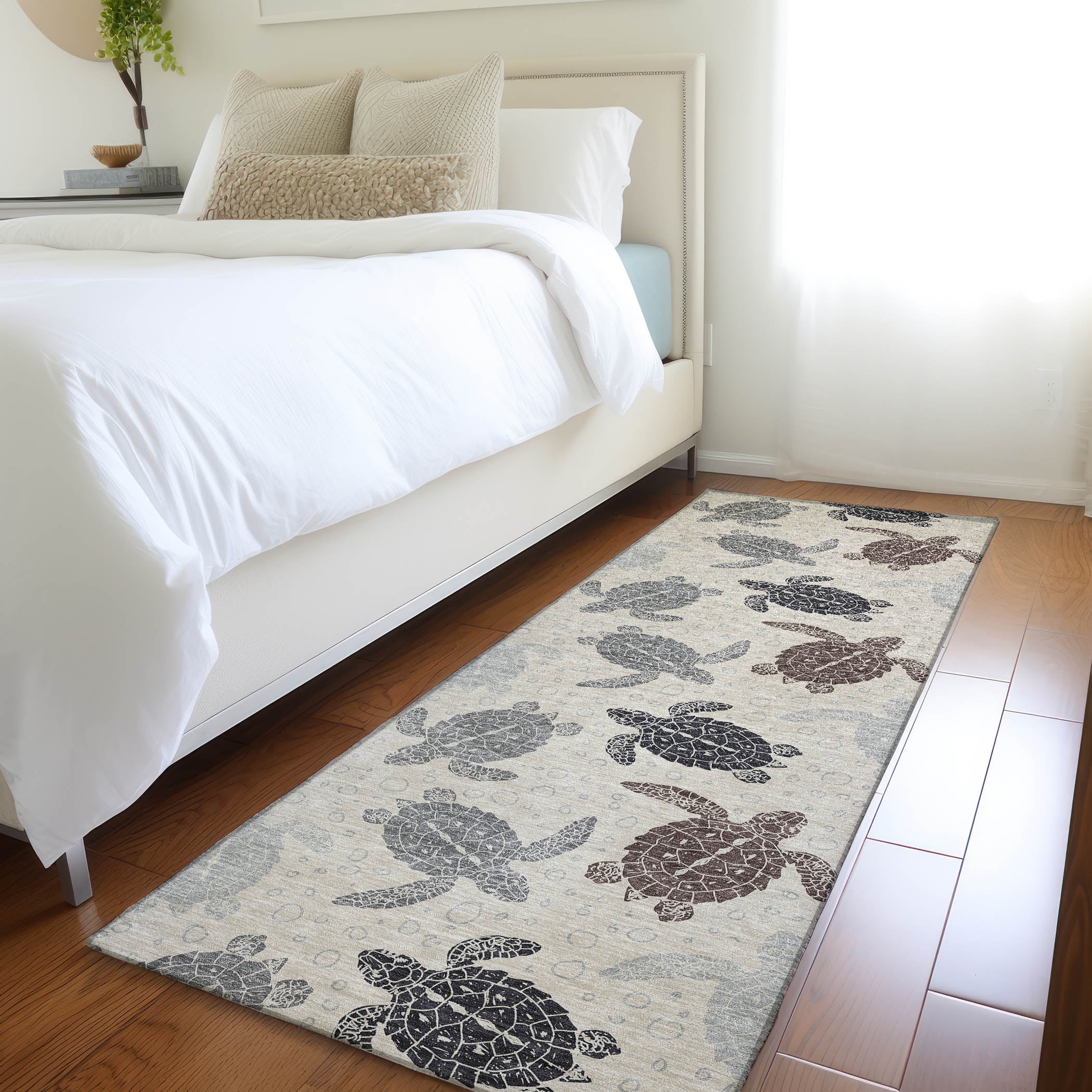 Addison Rugs Mayfield Washable Coastal Turtles Sand Runner Rug, 2'3" x ...