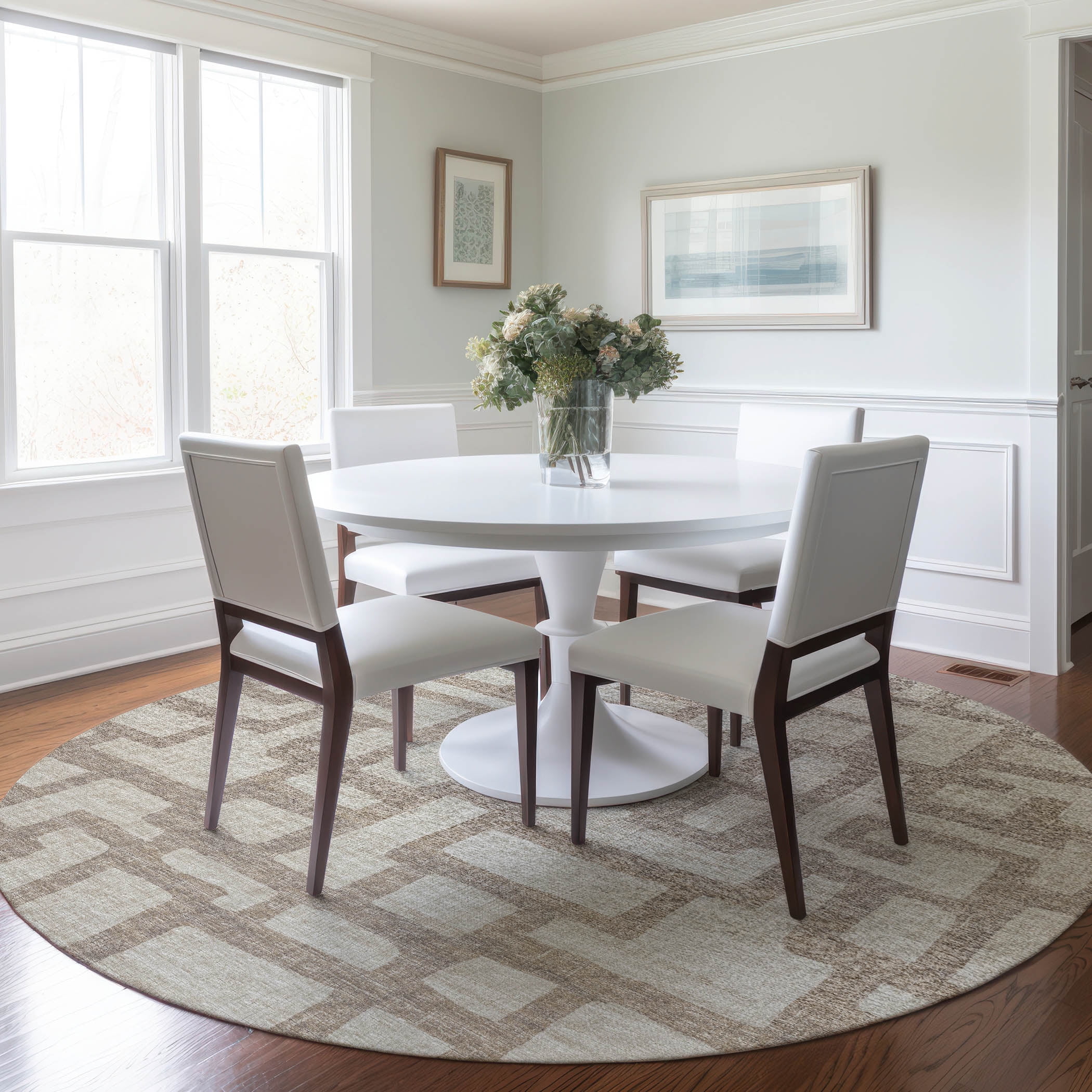 Addison Rugs Mayfield Washable Transitional Contemporary Tan Round Rug ...