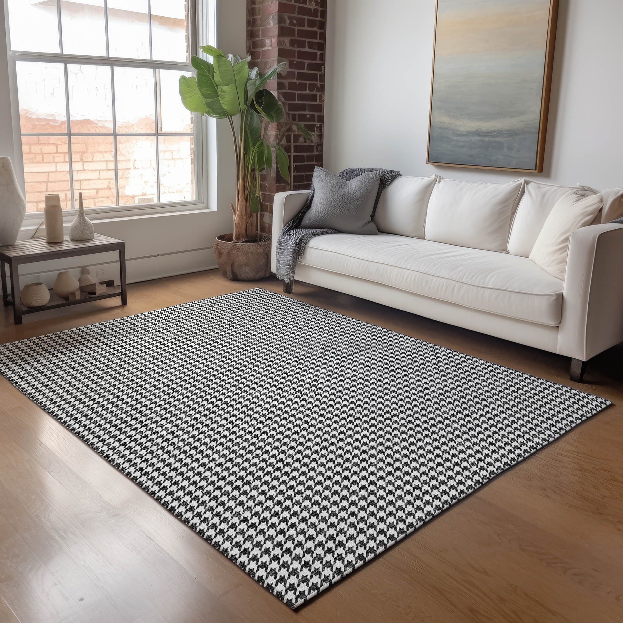 Addison Rugs Mayfield Washable Transitional Houndstooth Black Rectangle ...