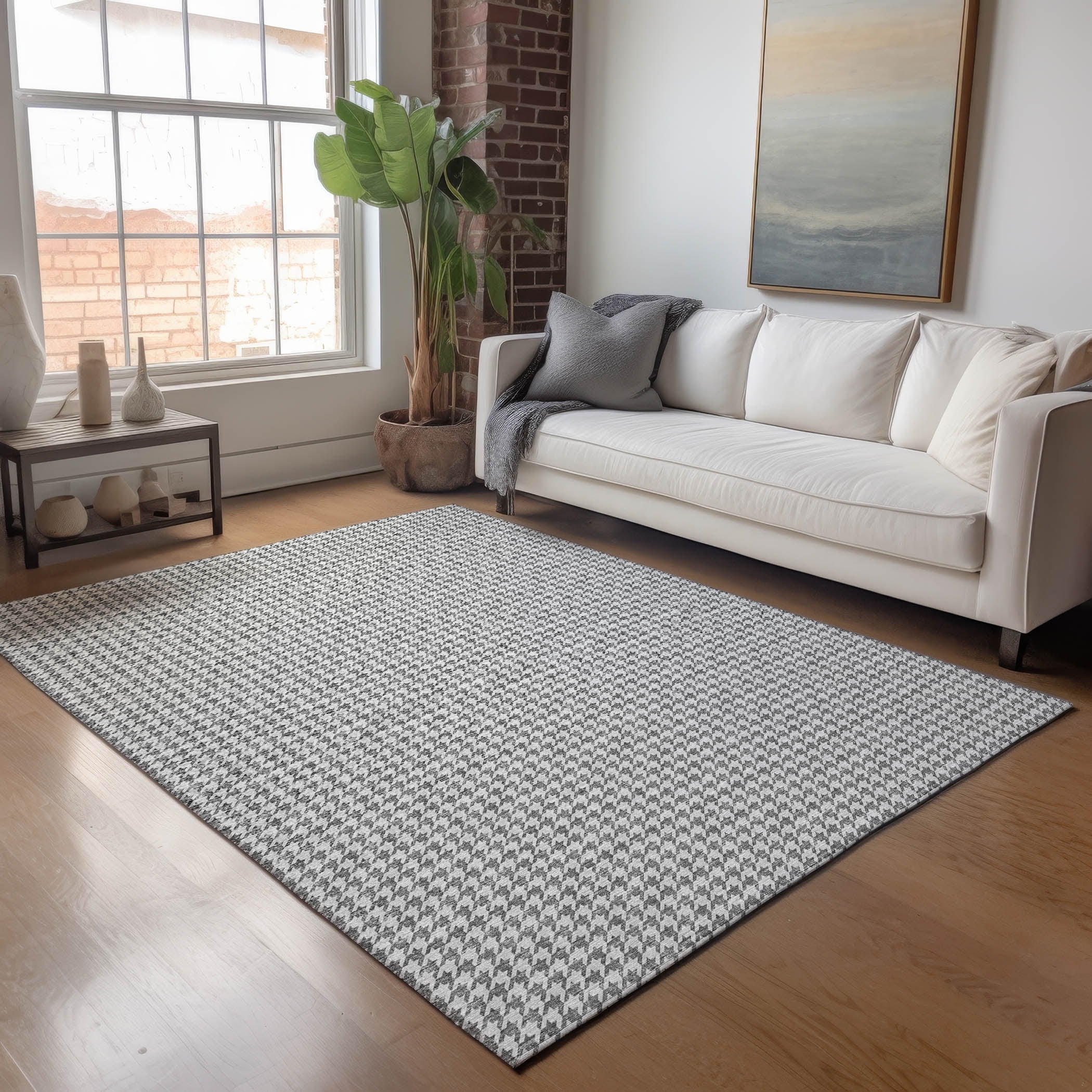 Addison Rugs Mayfield Washable Transitional Houndstooth Gray Rectangle ...