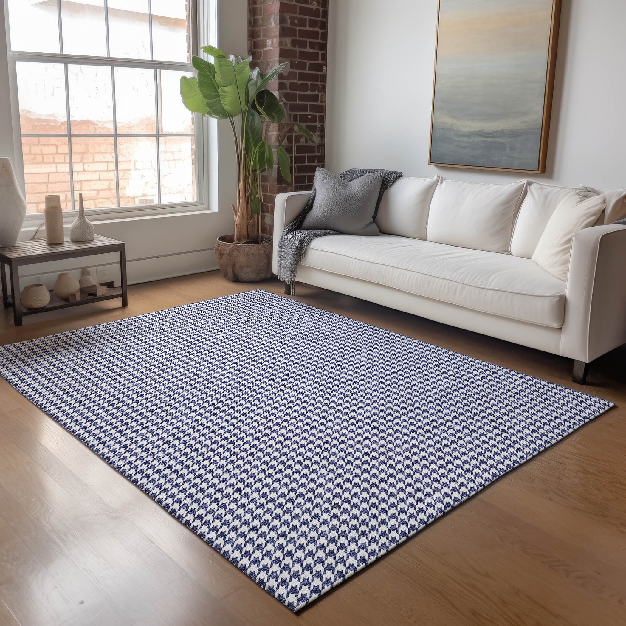 Addison Rugs Mayfield Washable Transitional Houndstooth Navy Rectangle ...