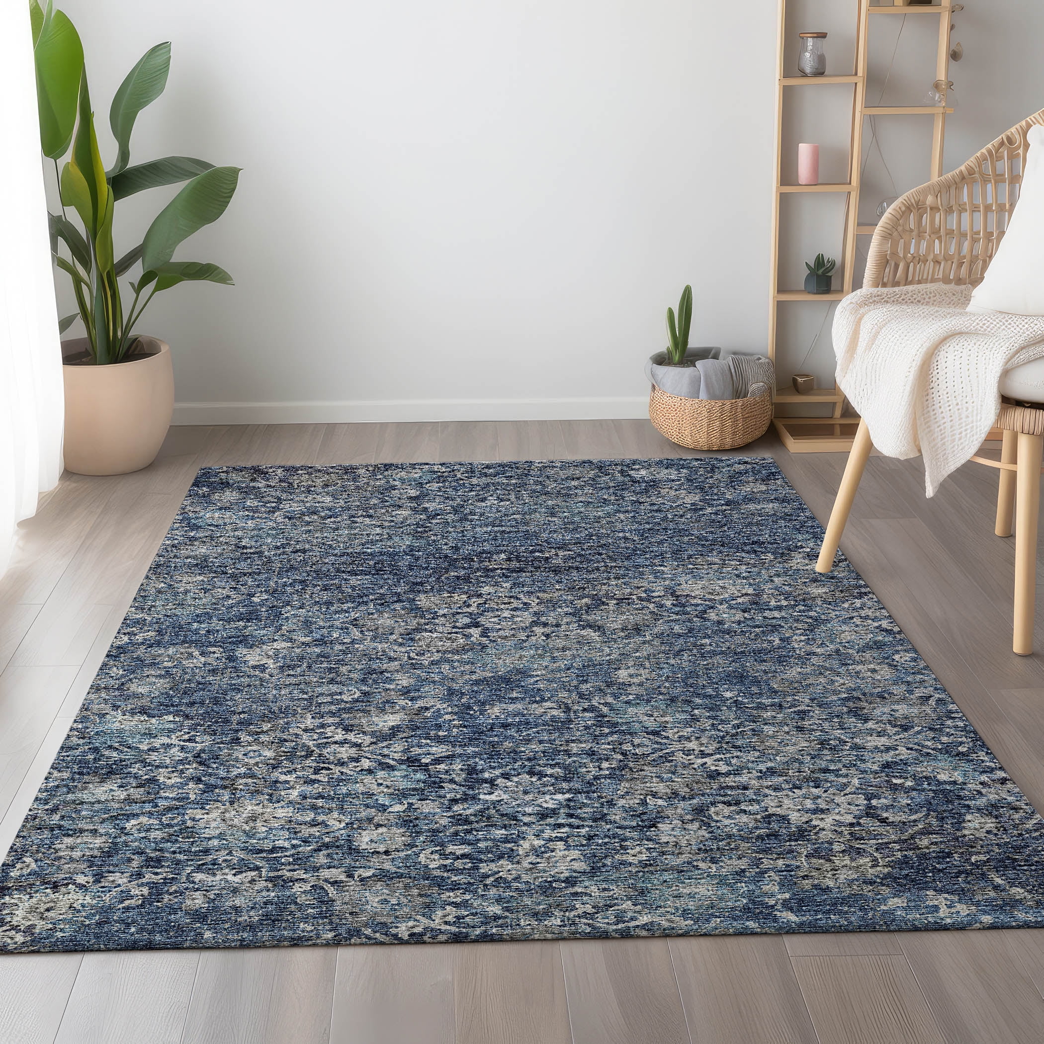 Addison Rugs Mayfield Washable Traditional Ornate Blue Rectangle Rug, 9 ...