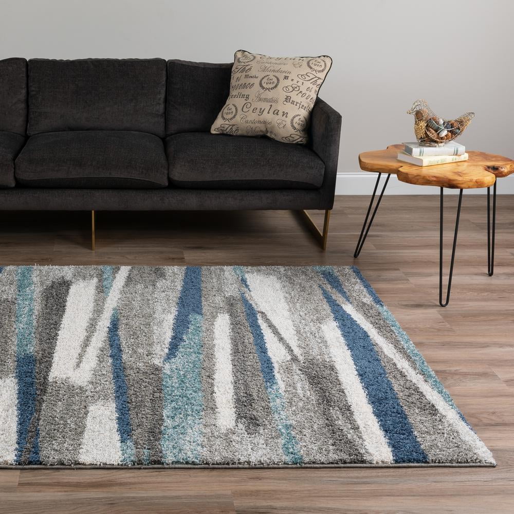 Addison Rugs Reston 3'3" x 5'1" Geometric Shag Fabric Area Rug in Teal ...