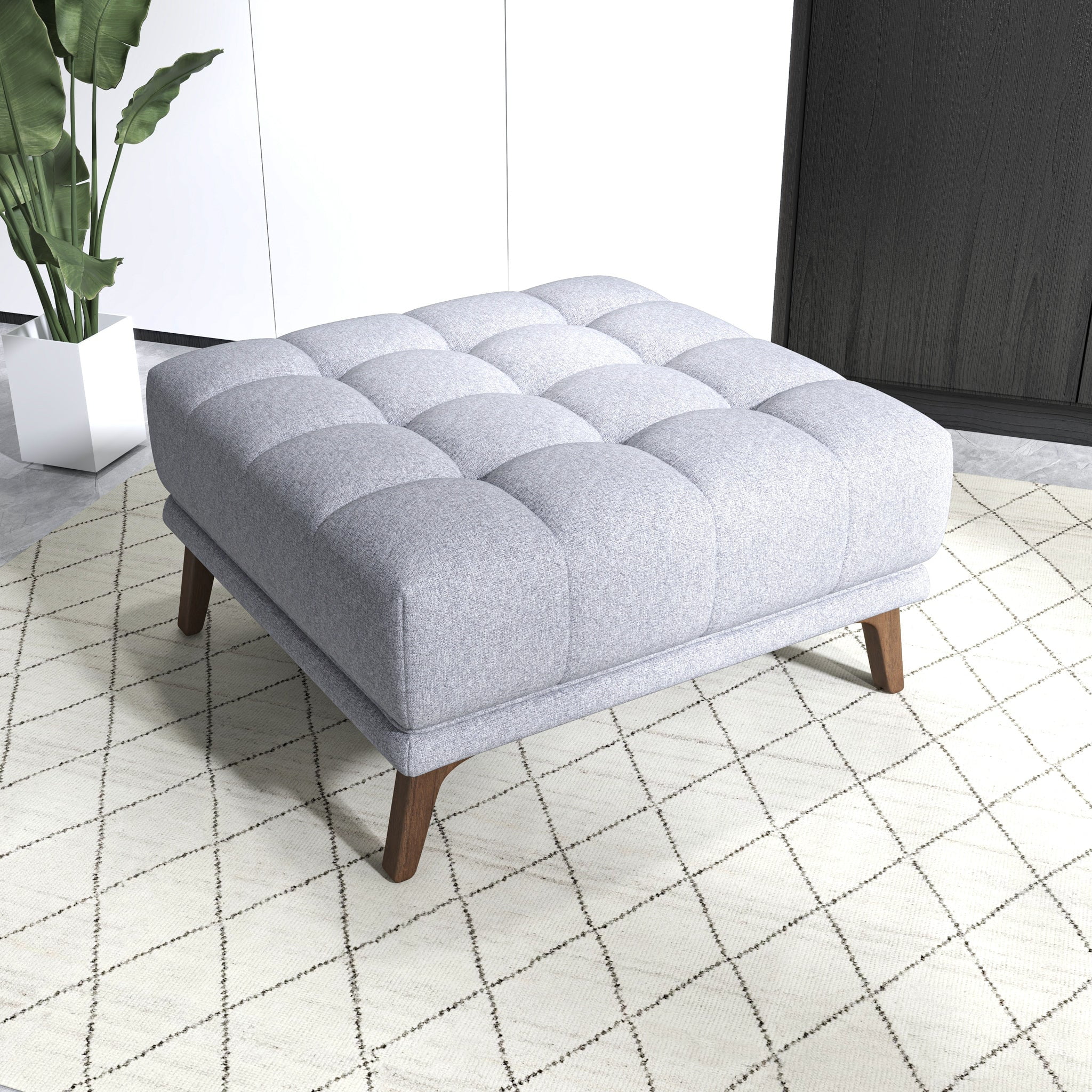 Addison Square Upholstered Ottoman,Gray,Light Gray,Wood Linen,Solid ...
