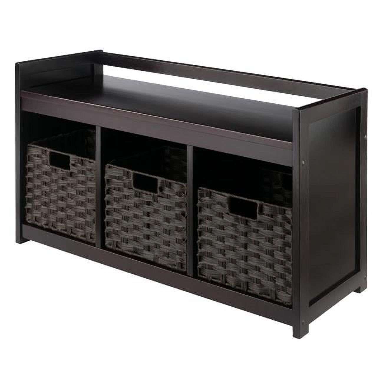 Addison Storage Bench with 3 Foldable Woven Baskets, Espresso ...