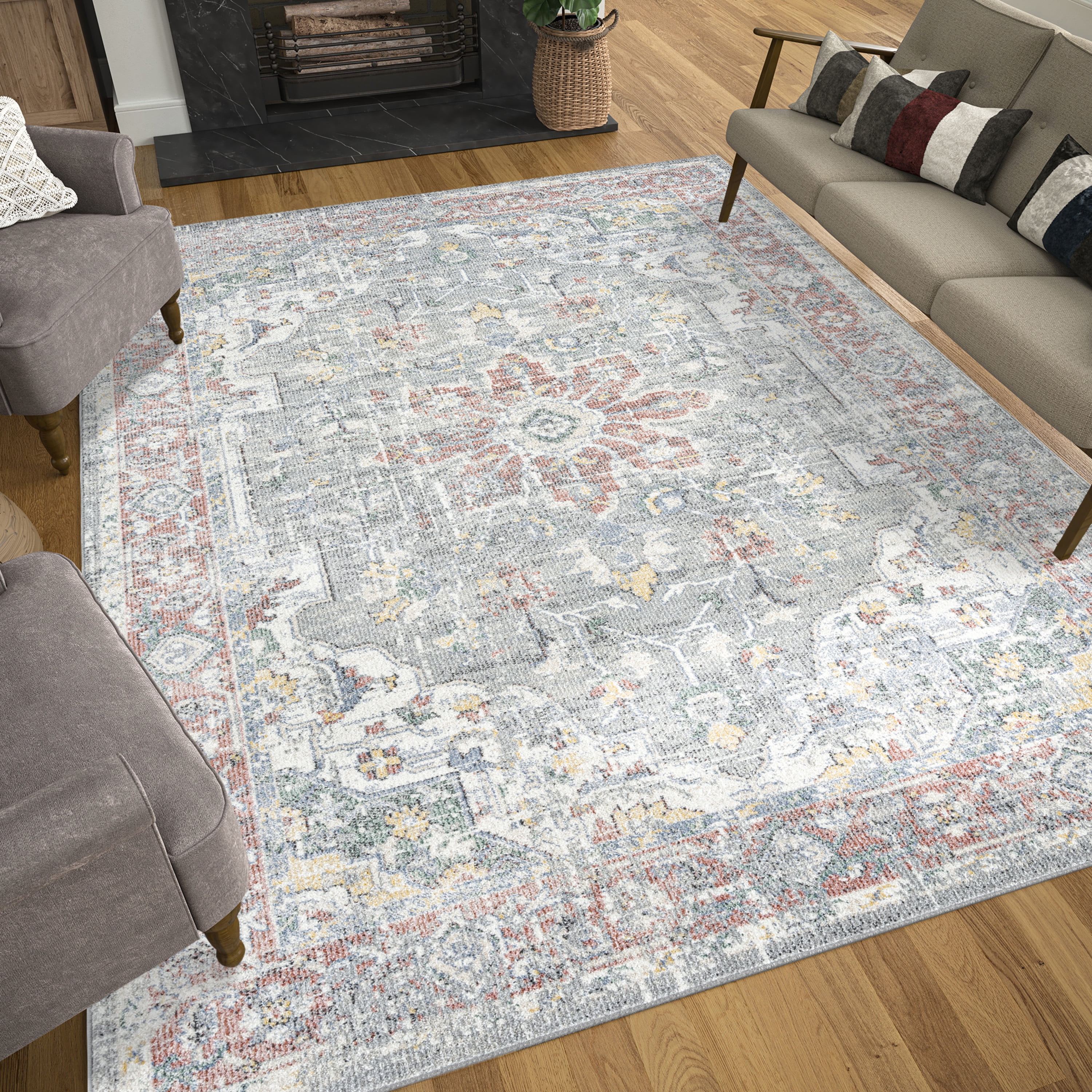 Addison Traditional 5x7 Gray & Rust Area Rug - Polypropylene - Walmart.com