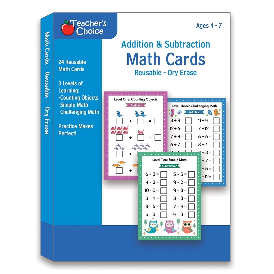 Addition & Subtraction Dry Erase Cards, Reusable Math Sheets, Childhood ...