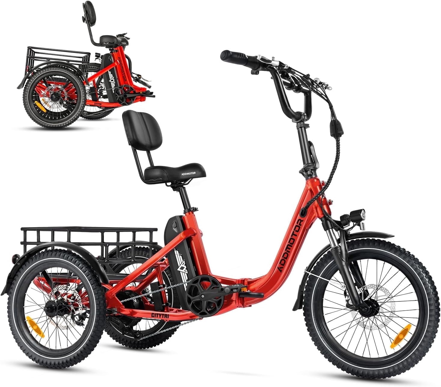 Addmotor Folding Electric Trike EBIKE, 750W 48V, Three Basket Foldable ...