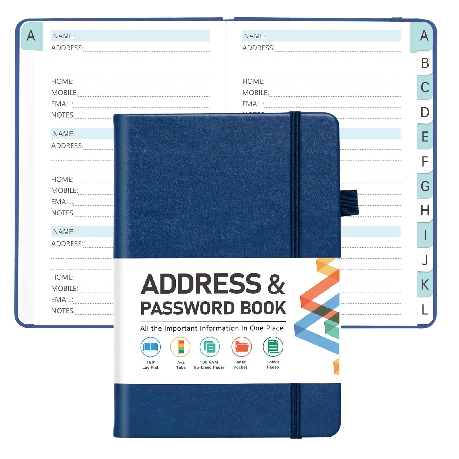 Address Book with Colored Alphabetical Tabs, Hardcover Telephone ...