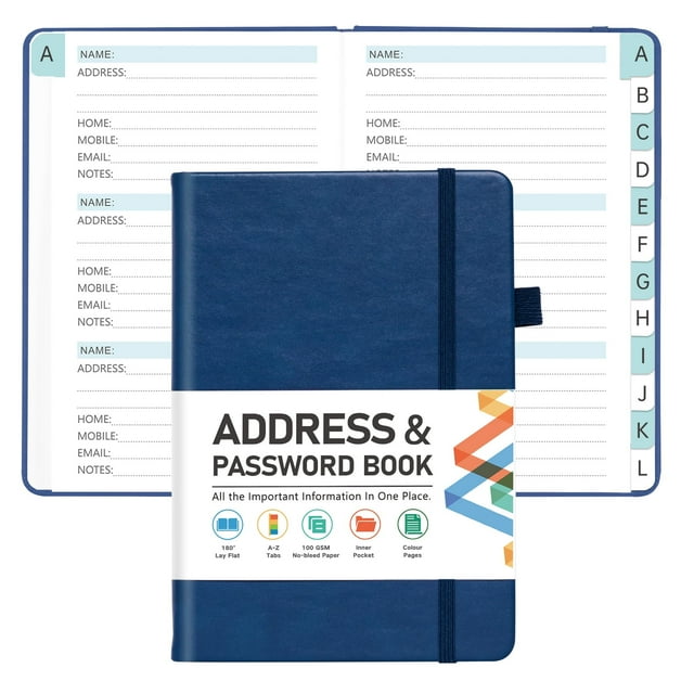 Address Book with Colored Alphabetical Tabs, Hardcover Telephone ...