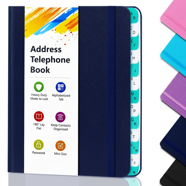 Address Book Small Pocket Size Hardback with Tabs, Telephone Address ...