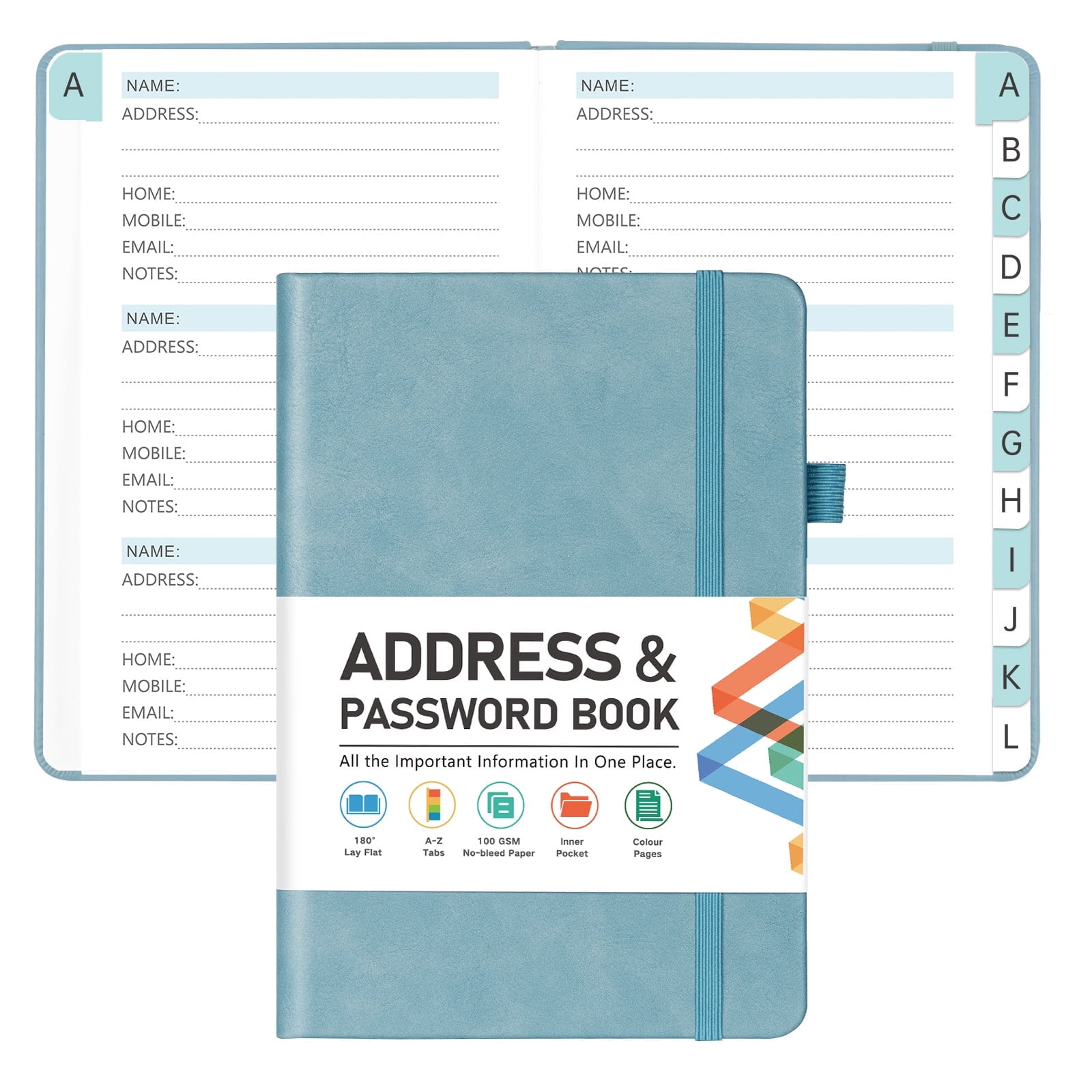 Address Book with Colored Alphabetical Tabs, Hardcover Telephone ...