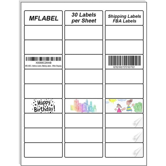 Address Label, 1" x2-5/8 Mailing Sticker, 30-UP White Shipping Labels ...