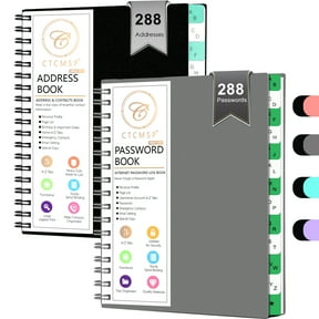 WEMATE, Spiral Address Book with Alphabetical Tabs, 5.8"×8.2", Black ...