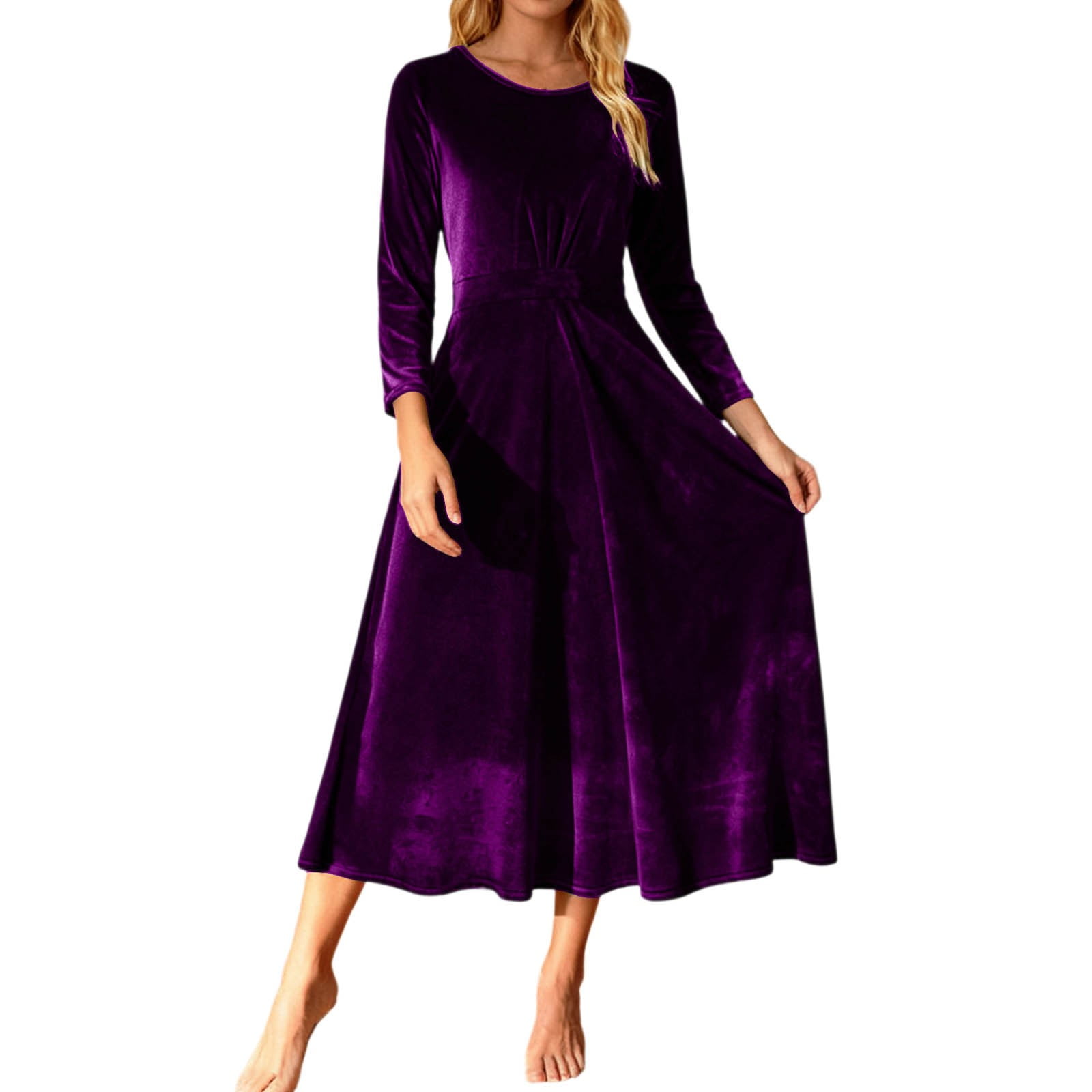 Adeawade Beach Dresses For Women Long Sleeve Round Neck Velvetevening ...