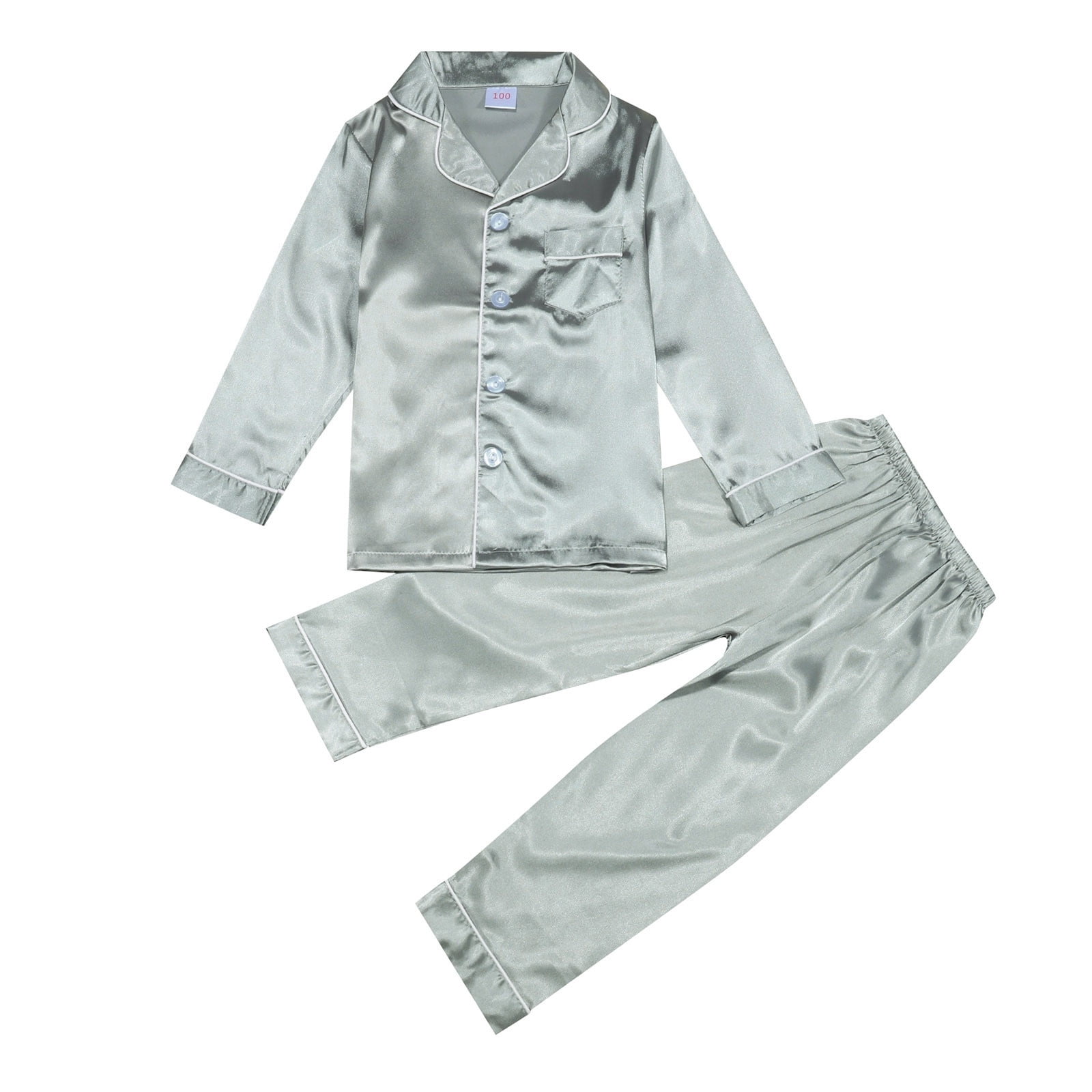 Adeawade Boy Outfits Long Sleeve Lapel Satin Pajamas Set Button Down ...