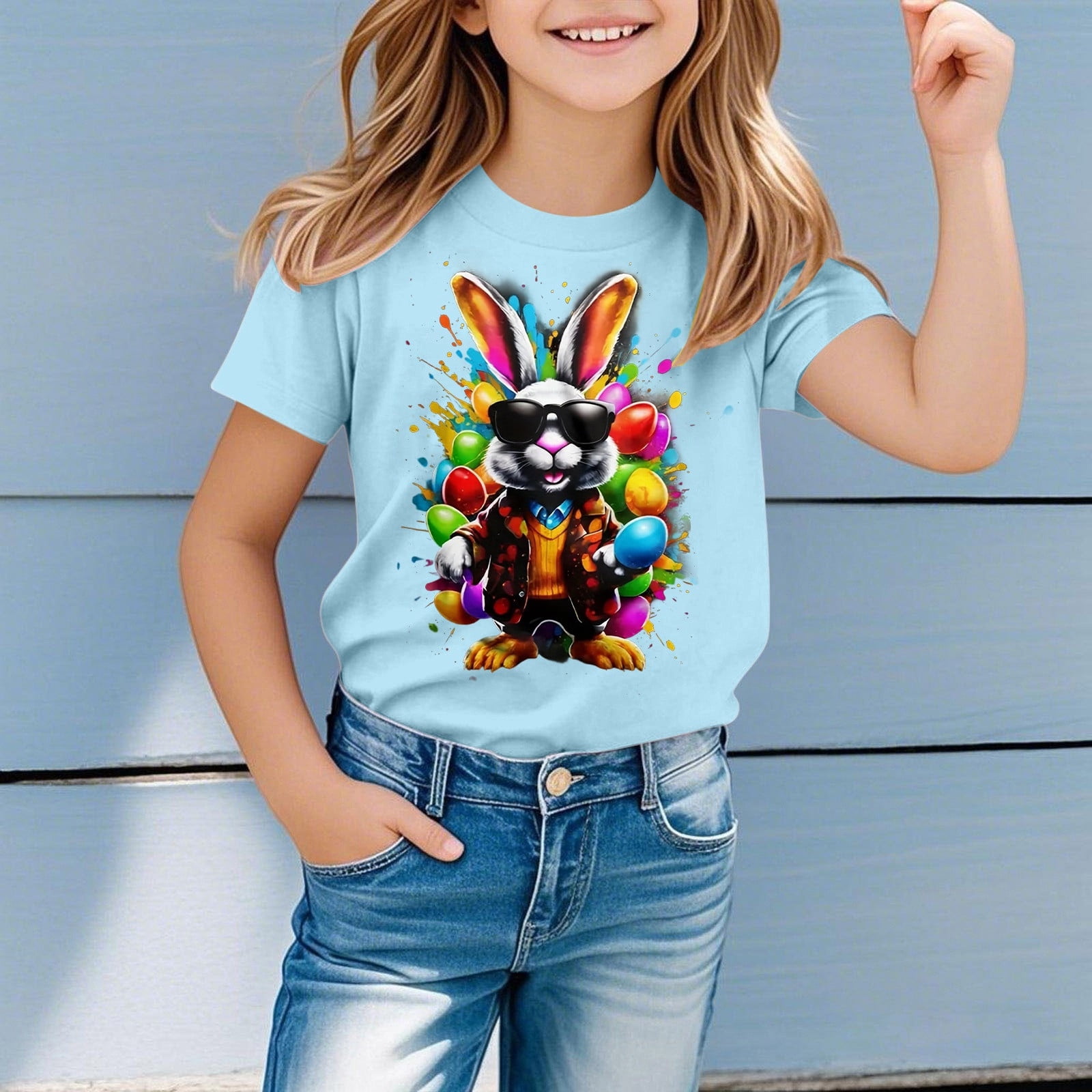 Adeawade Boys Easter T Shirt Crew Neck Tee Bunny Graphic Print Crew ...