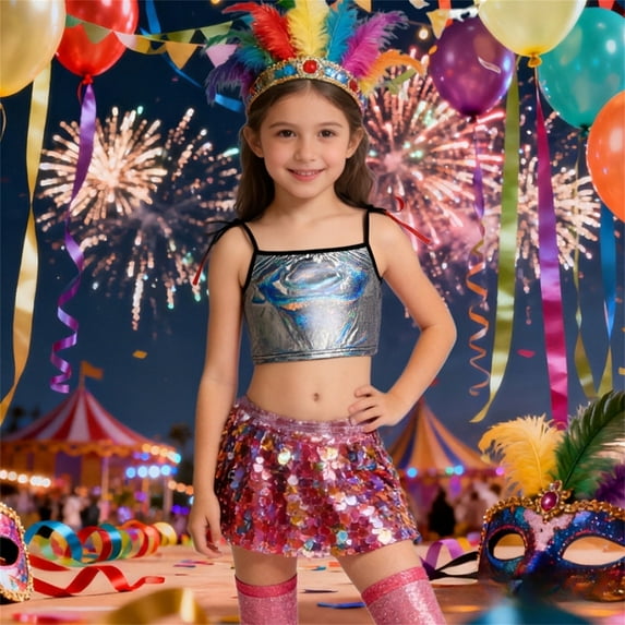 Adeawade Carnival Tops For Girls Short Sleeve Shine Girls Performance ...