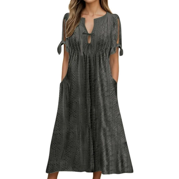 Adeawade Casual Dresses For Women Short Sleeve V Neck Dress Long Maxi ...