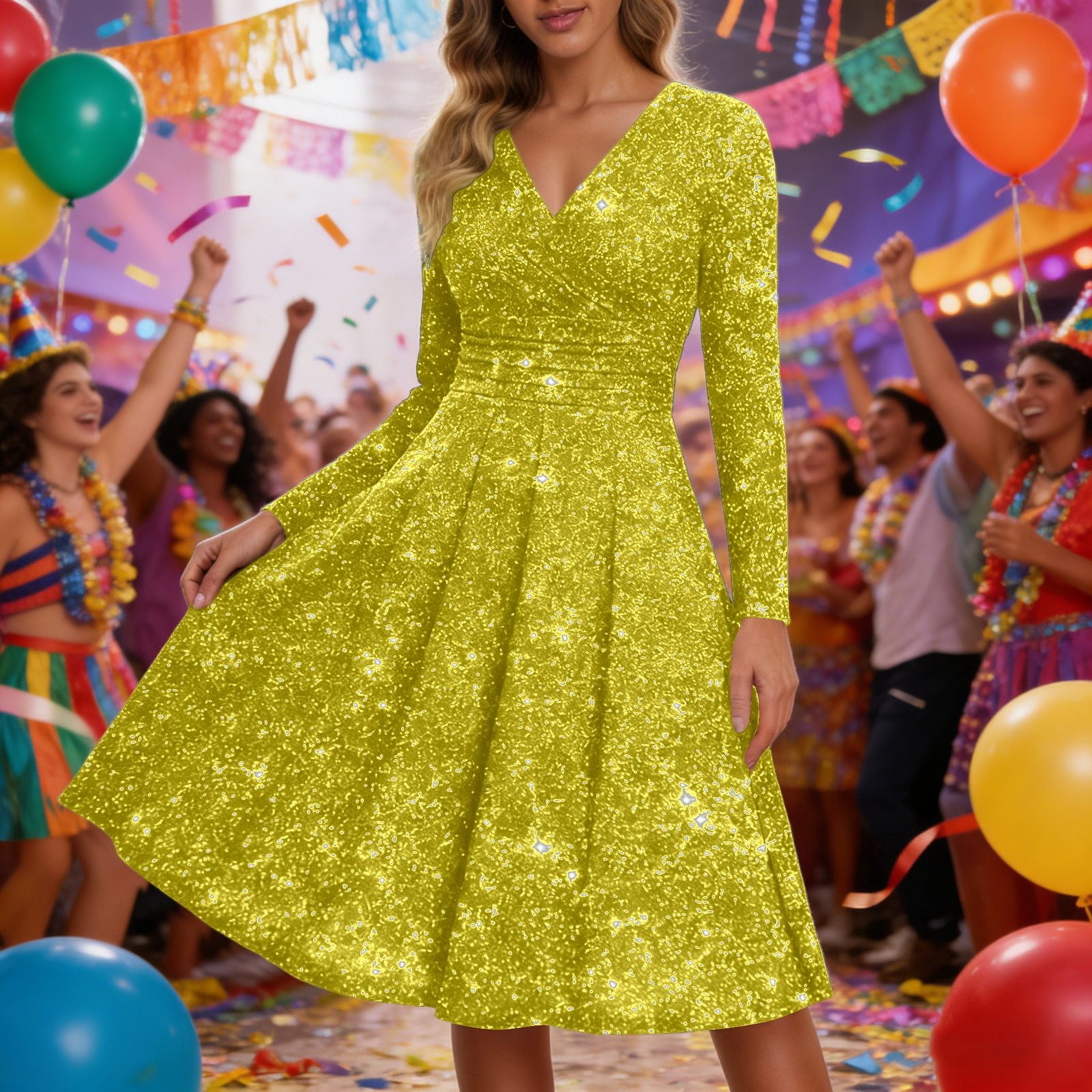 Adeawade Casual Dresses For Women Sparkly Sequin Party Dress Midi ...