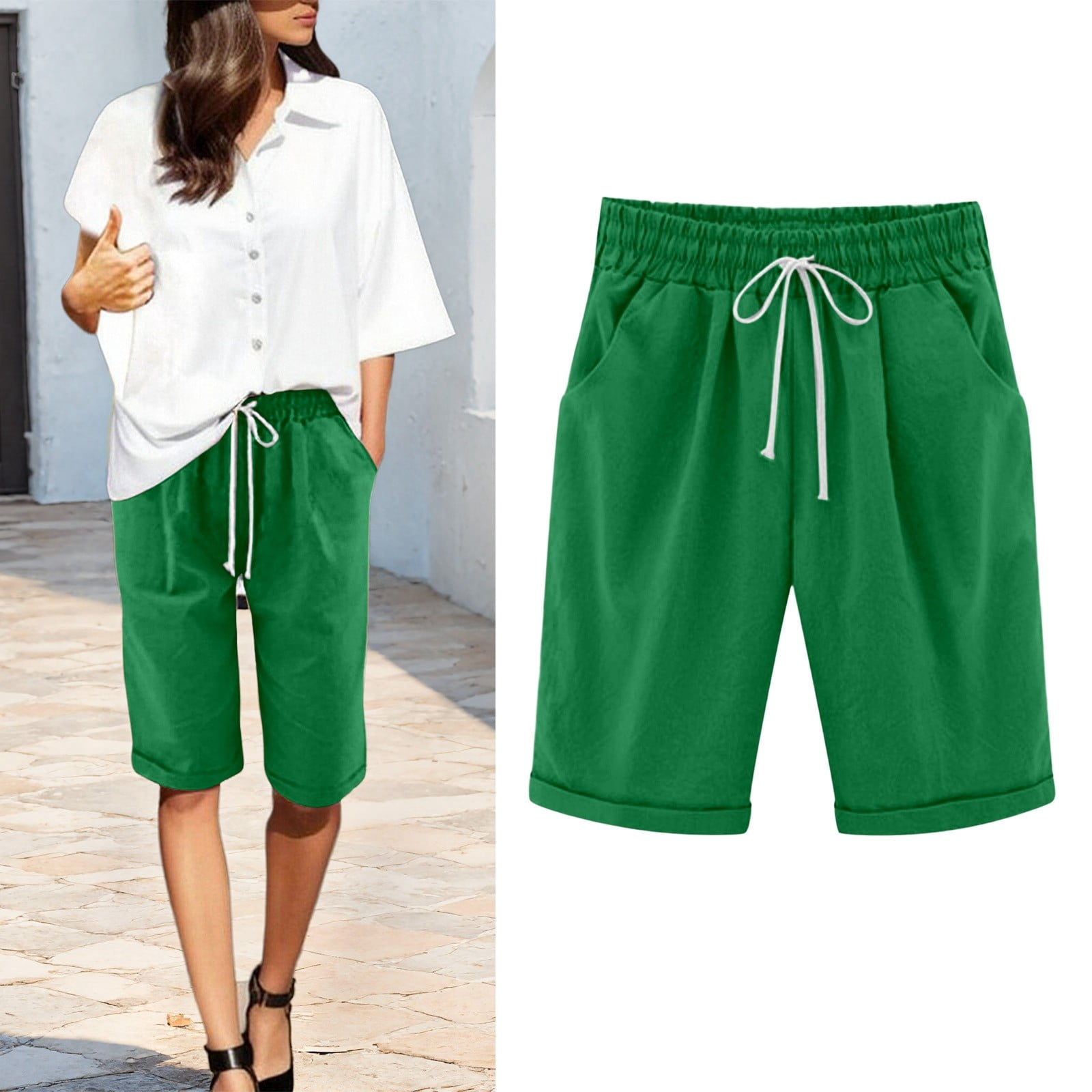 Adeawade Casual Pants For Womens Elastic Waist Cropped Pants ...