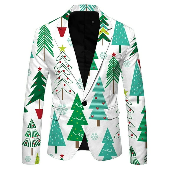 Adeawade Christmas Blazers Coat For Men Crew Neck Jacket Cartoon Prints ...