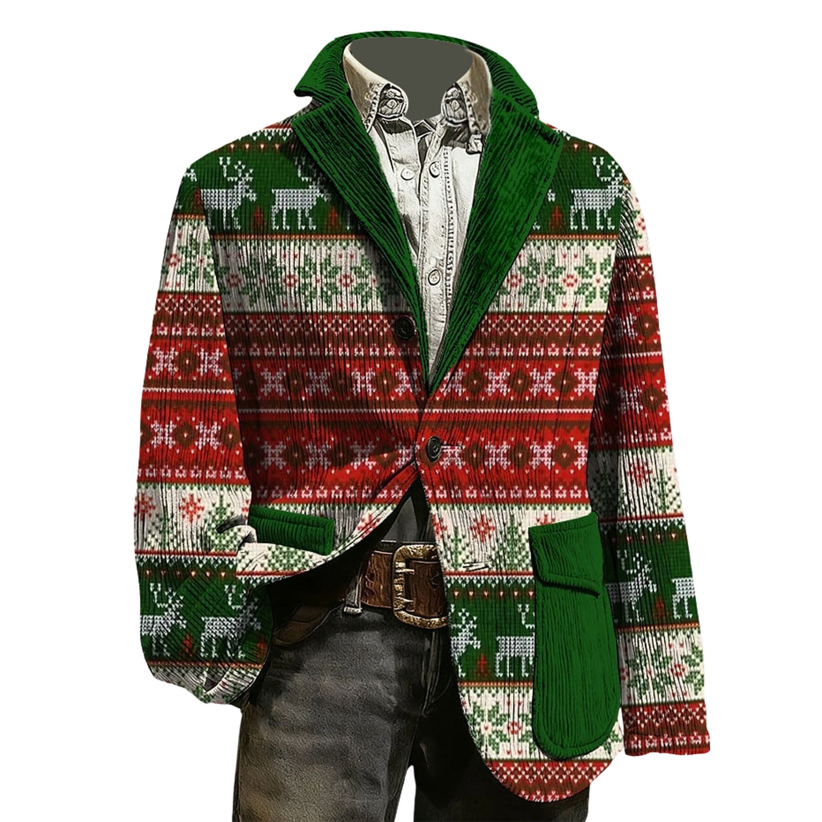 Adeawade Christmas Blazers Jacket For Men Long Sleeve Corduroy Jacket ...