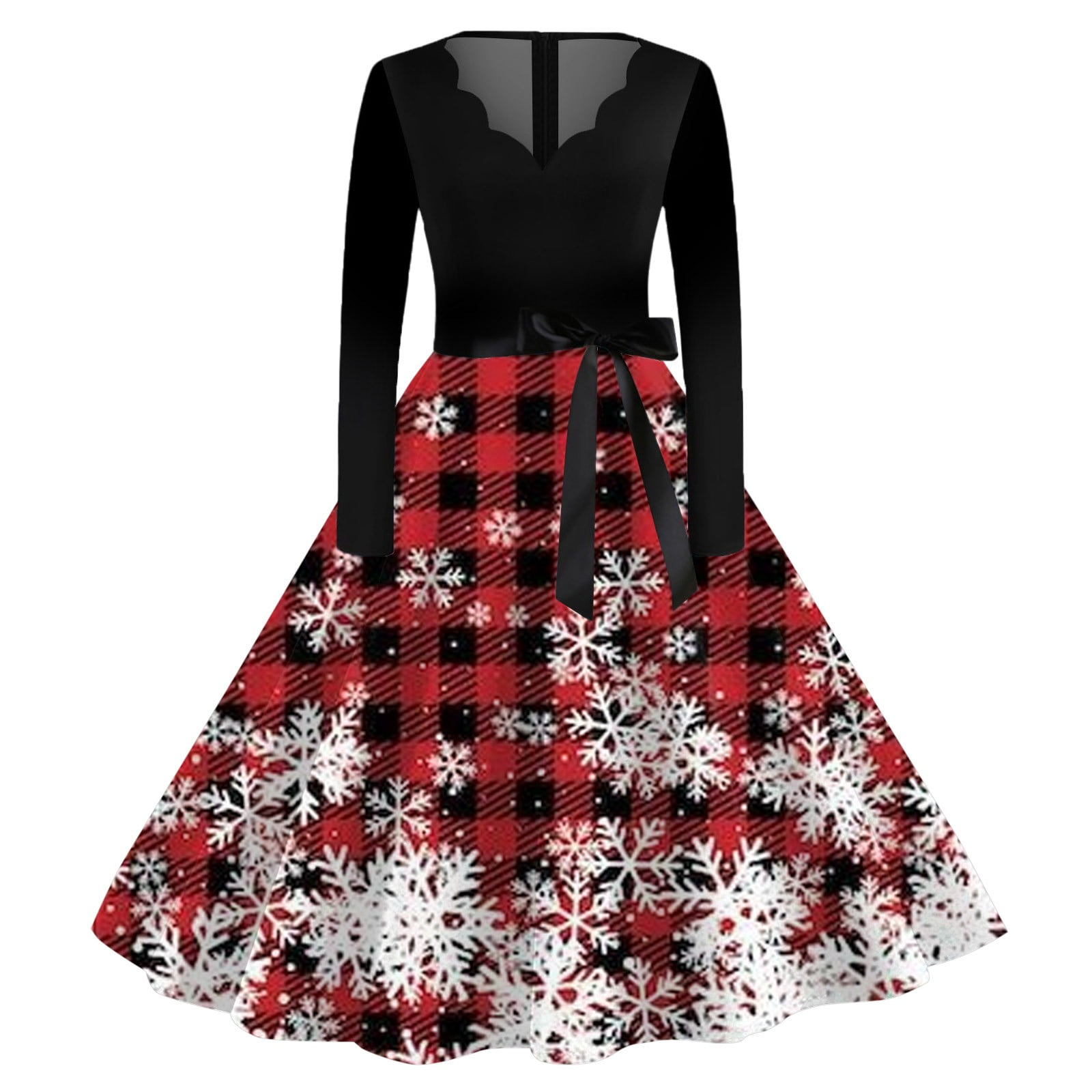 Adeawade Christmas Dress For Women Xmas V Neck Long Sleeve Dress Winter ...