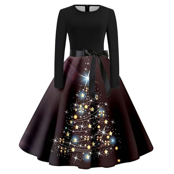 Adeawade Christmas Dress For Women Winter A Line Long Sleeve Xmas Dress ...