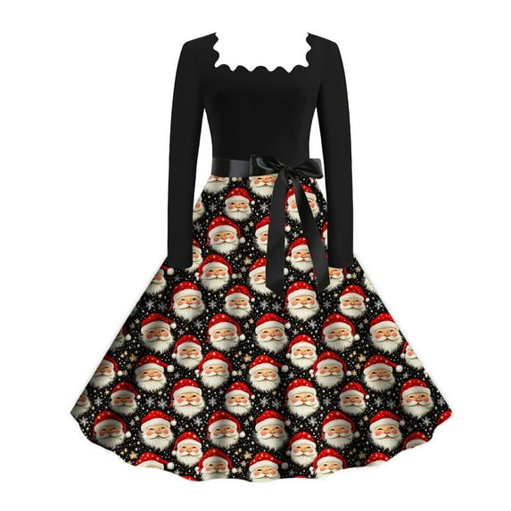 Adeawade Christmas Dresses Autumn And Winter Xmas Square Neck Long ...