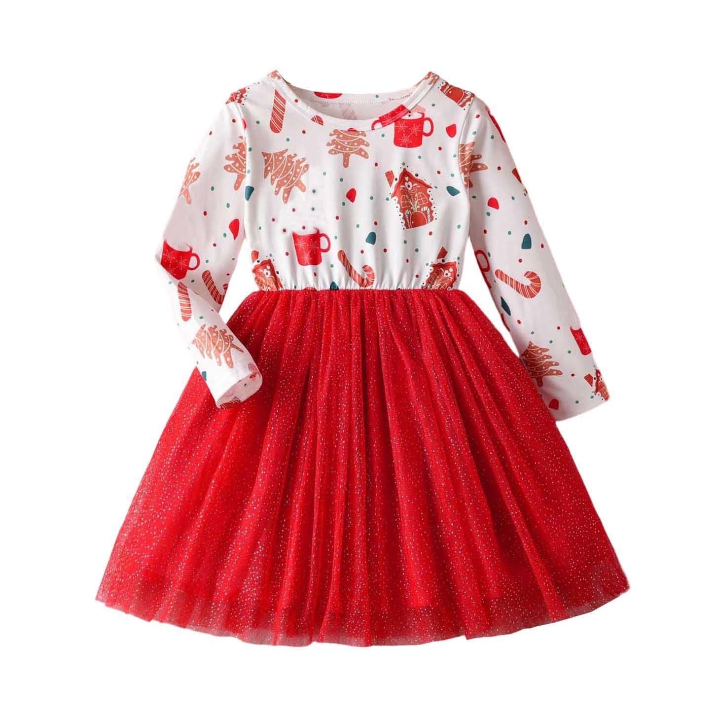 Adeawade Christmas Dresses For Girls Long Sleeve Xmas Dresses Santa ...