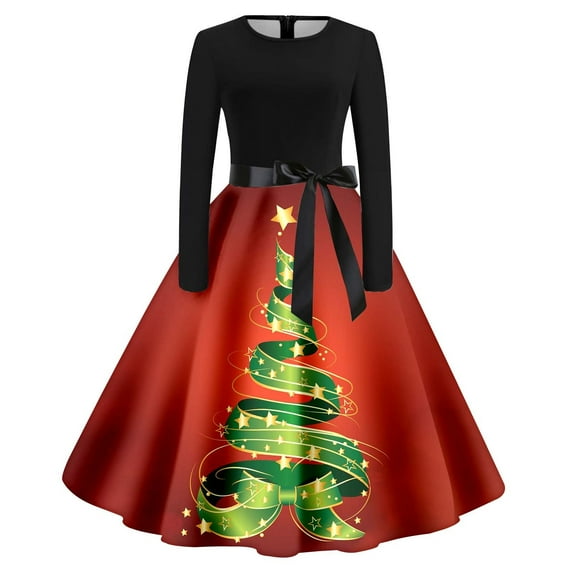 Adeawade Christmas Dresses For Women 2025 A Line Long Sleeve Xmas Dress ...