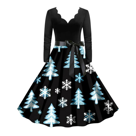 Adeawade Christmas Dresses For Women Xmas Courtly Gown Cartoon Reindeer ...