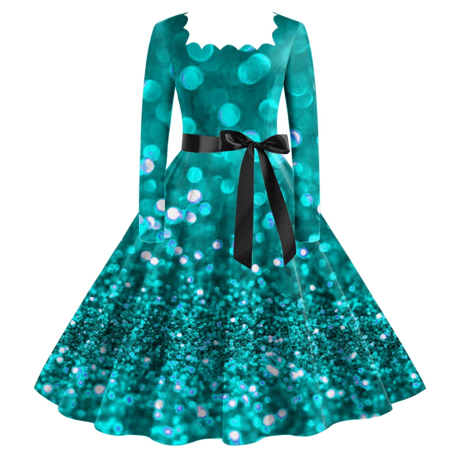 Adeawade Christmas Dresses For Women Xmas Tea Dress Long Sleeve Dress ...