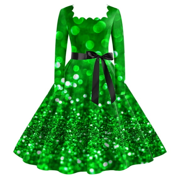 Adeawade Christmas Dresses Xmas Tea Dress Long Sleeve Dress With Belt ...