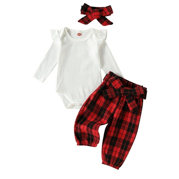 Adeawade Christmas Girls Outfits Long Sleeve Ruffle Romper Solid Ribbed ...