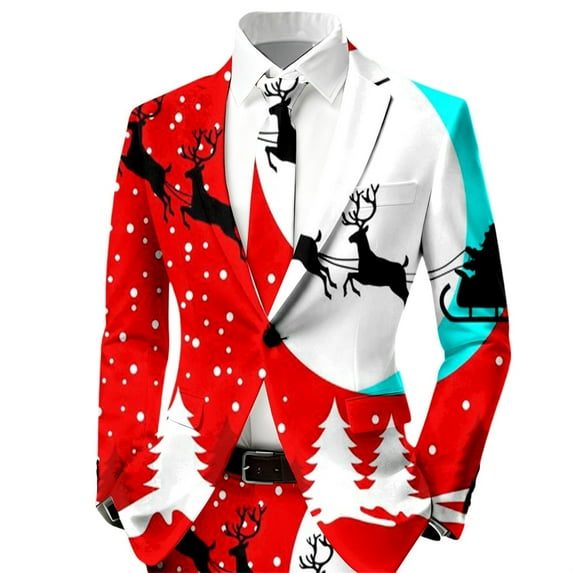 Adeawade Christmas Men Blazers Jacket Long Sleeve Collared Neck Jacket ...