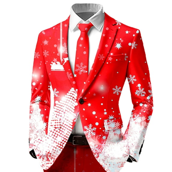 Adeawade Christmas Men Jacket V-Neck Christmas Tree Prints Jacket ...