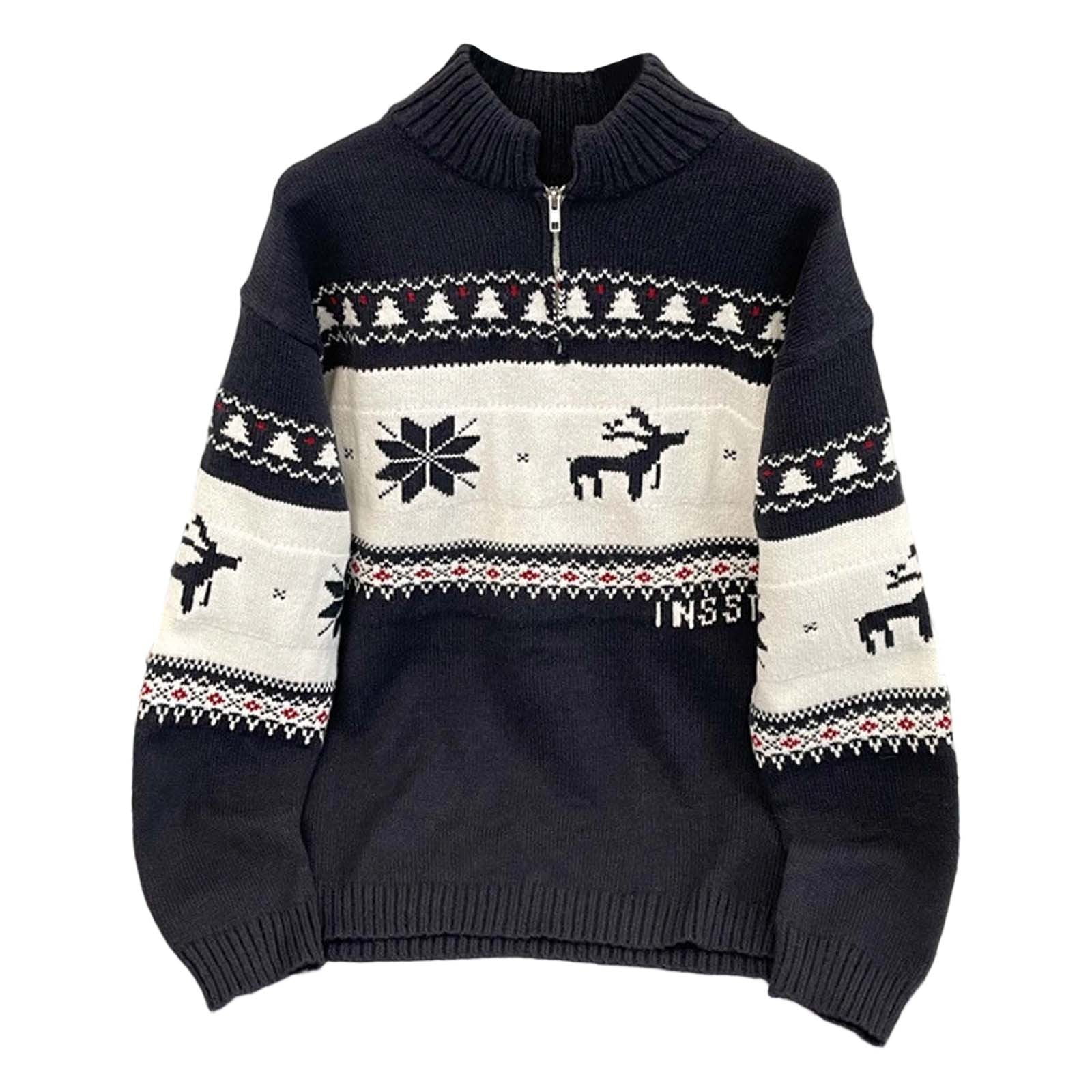 Adeawade Christmas Sweaters For Men Long Sleeve Crewneck Half Zip Stand ...