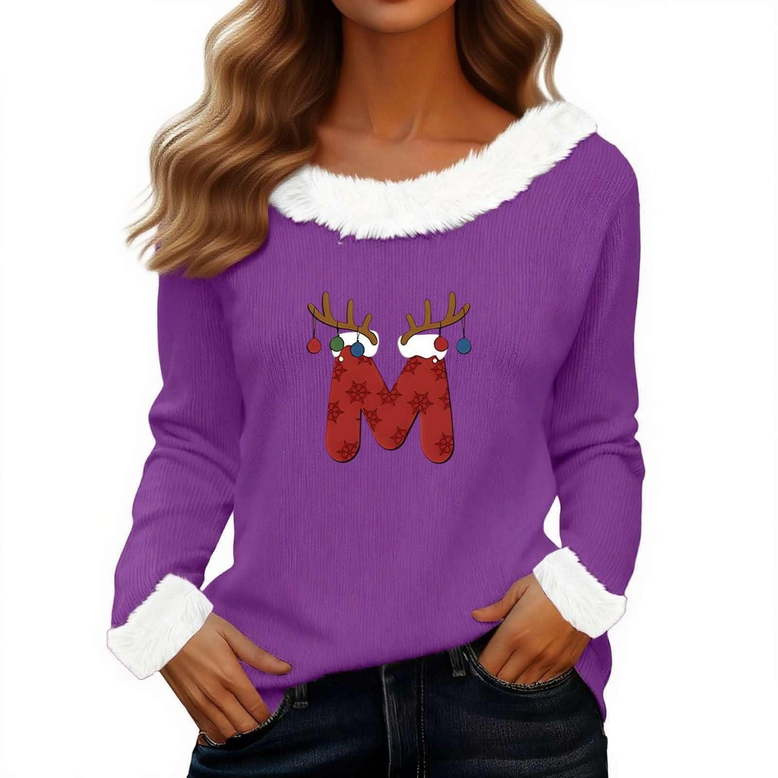 Adeawade Christmas T Shirts For Women Crewneck Xmas Knit Sweater Collar ...