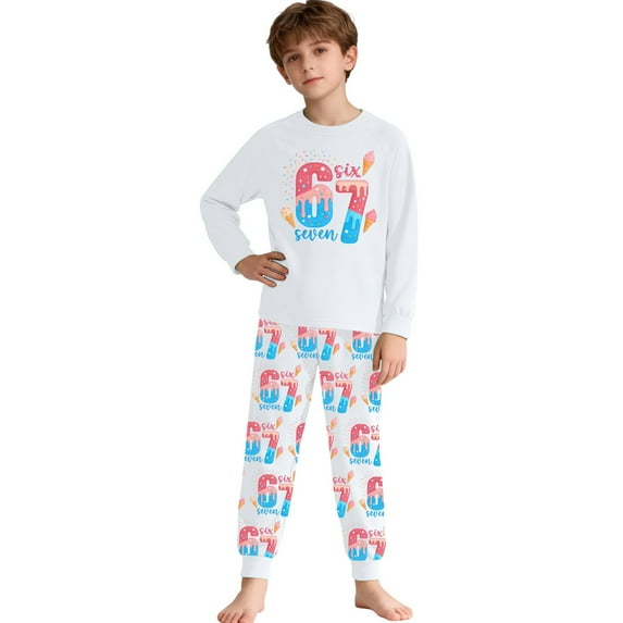 Adeawade Clothes For Girl Round Neck Long Sleeve Doodle Print Pajama ...