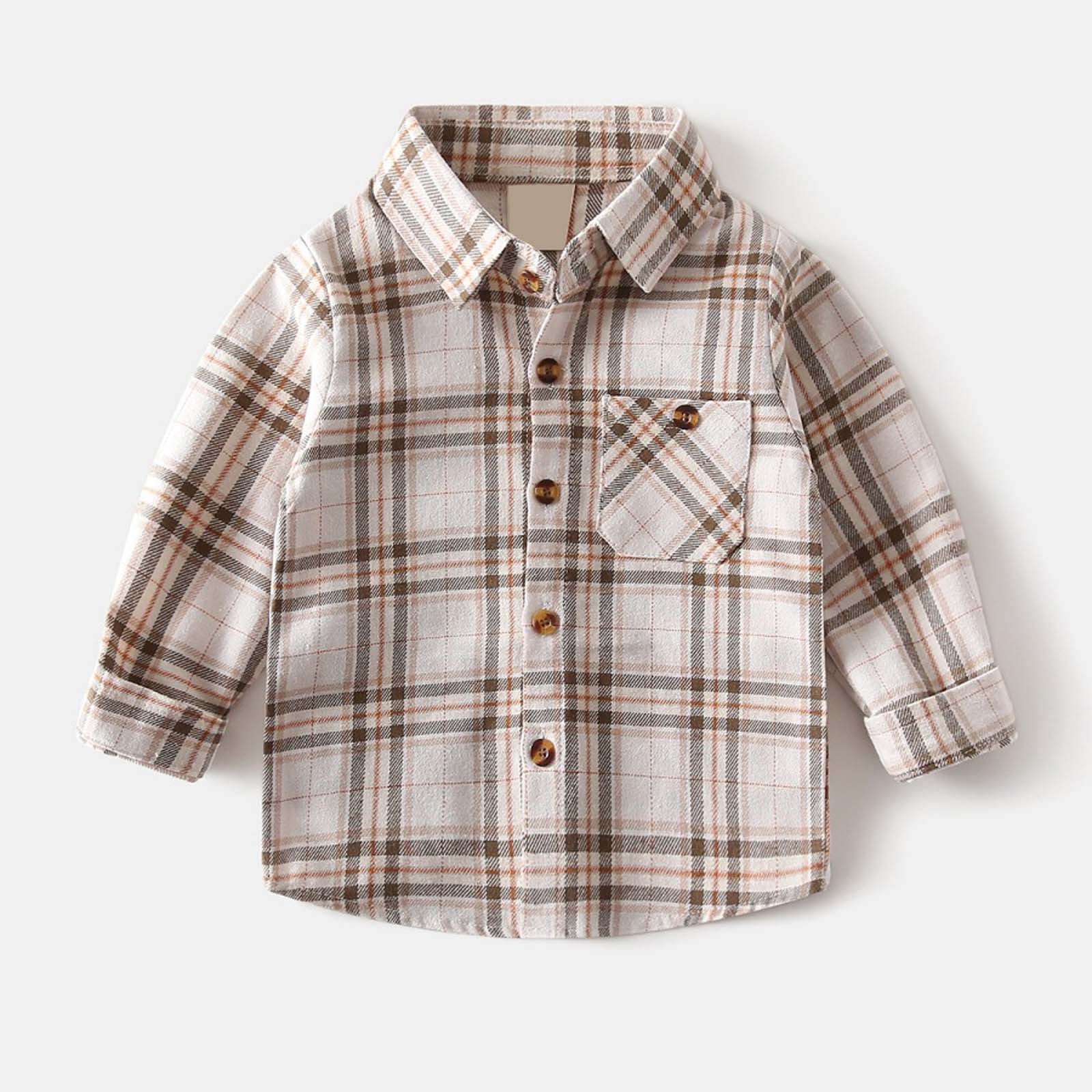 Adeawade Cute Tops For Boys Long Sleeve Blouse Boys Plaid Print Shirt ...