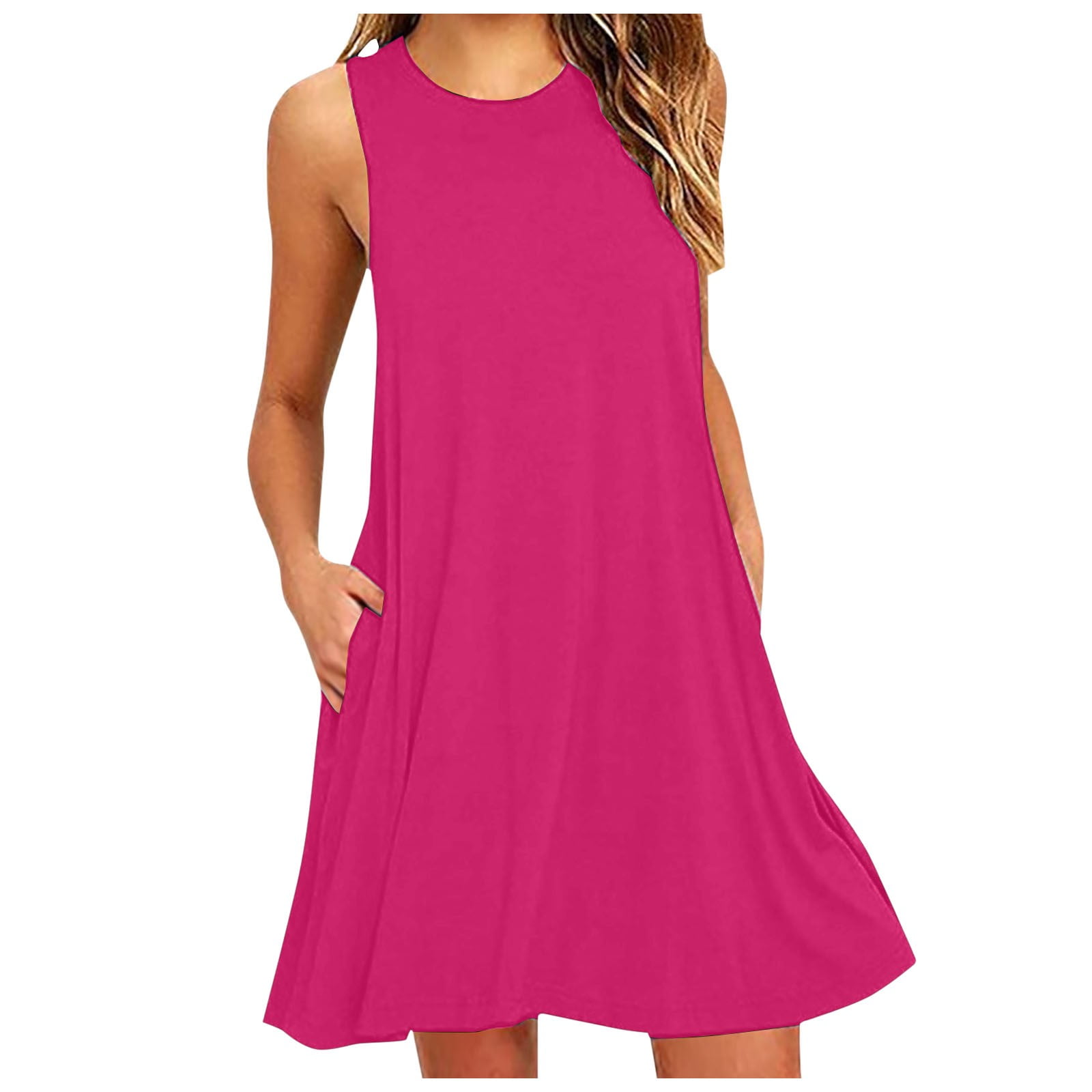 Adeawade Dress For Women Sleeveless Round Neck Cuffless Baggy Dress ...