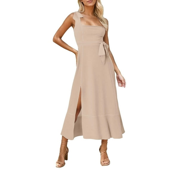 Adeawade Dress For Women Sleeveless V Neck Dress Solid Color Hollow ...