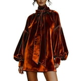 Adeawade Dresses For Women Long Sleeve Round Neck Bow Detail Sleeve ...