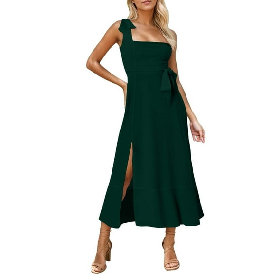 Adeawade Elegant Dresses For Women Sleeveless V Neck Dress Solid Color ...