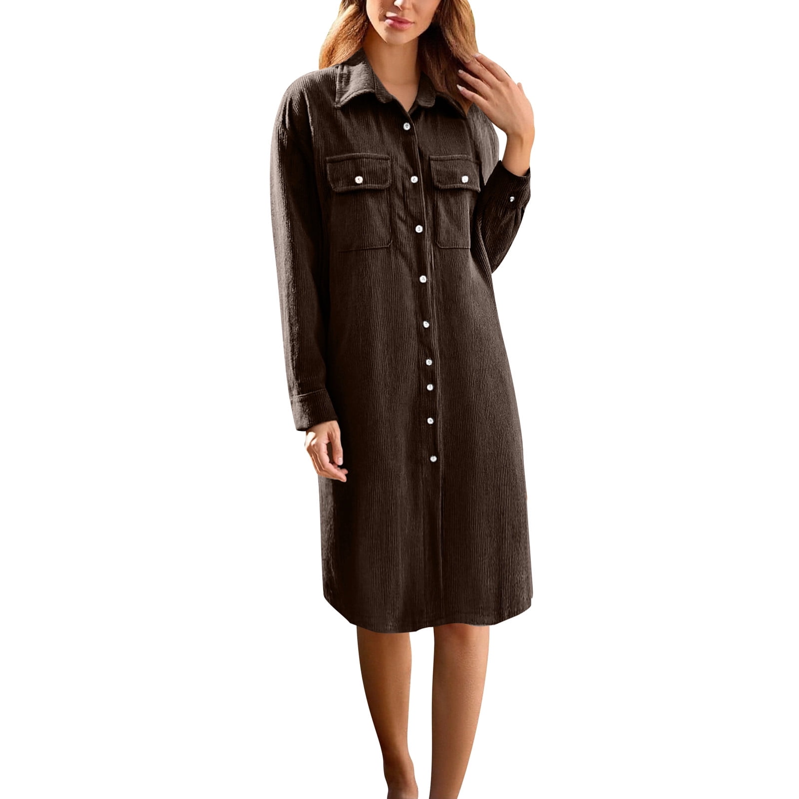 Adeawade Elegant Dresses For Women Long Sleeve Round Neck Corduroy ...