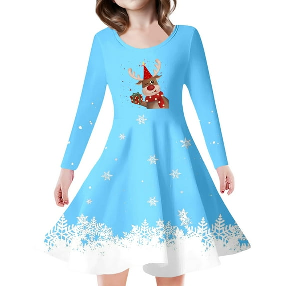 Adeawade Girl Christmas Dress Kids Xmas Trees Deer Print Xmas Long ...