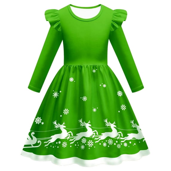 Adeawade Girl Christmas Dress Long Sleeve Child Santa Claus Snowflake ...